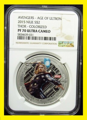 2015 MARVEL AVENGERS 1 OZ SILVER COLORIZED THOR Perfect NGC 70 POP 142 ...