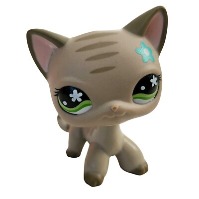 Littlest Pet Shop Grey Stripe Short-Hair Cat #483 Green Eyes Blue ...