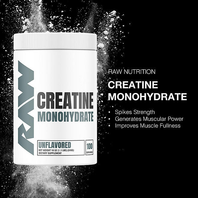 RAW Nutrition Creatine Monohydrate Powder, Unflavored, 510g --(100 ...