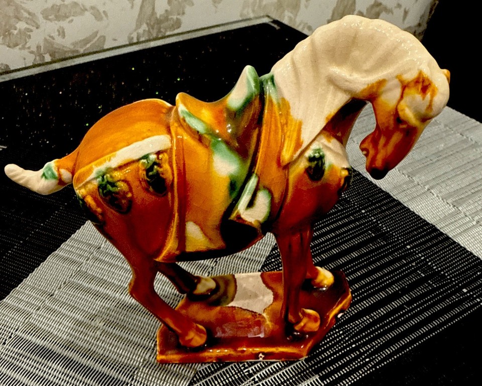 3 Vintage Chinese Tang Dynasty Drip Style Glaze Ceramic War Horse ...