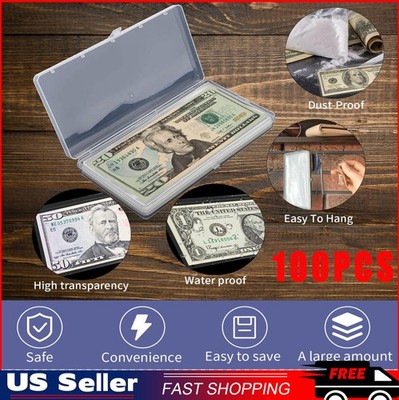 100Pcs Paper Money Sleeves Protector Bag Dollar Bill Holder Storage ...