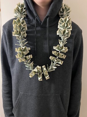 $50 Graduation Money Lei Beaded 24 Money Origami Cranes & 26 Folded ...