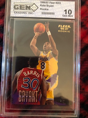 KOBE BRYANT 1996-1997 FLEER #203 GMA 10 Card BASKETBALL Rookie Mint LA ...