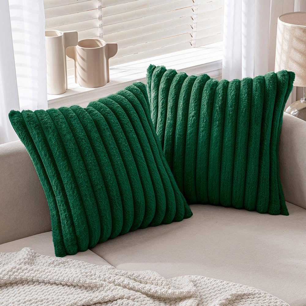 Dark Green Throw Pillow Covers 18X18 Inch Set of 2 Soft Couch Pillow ...