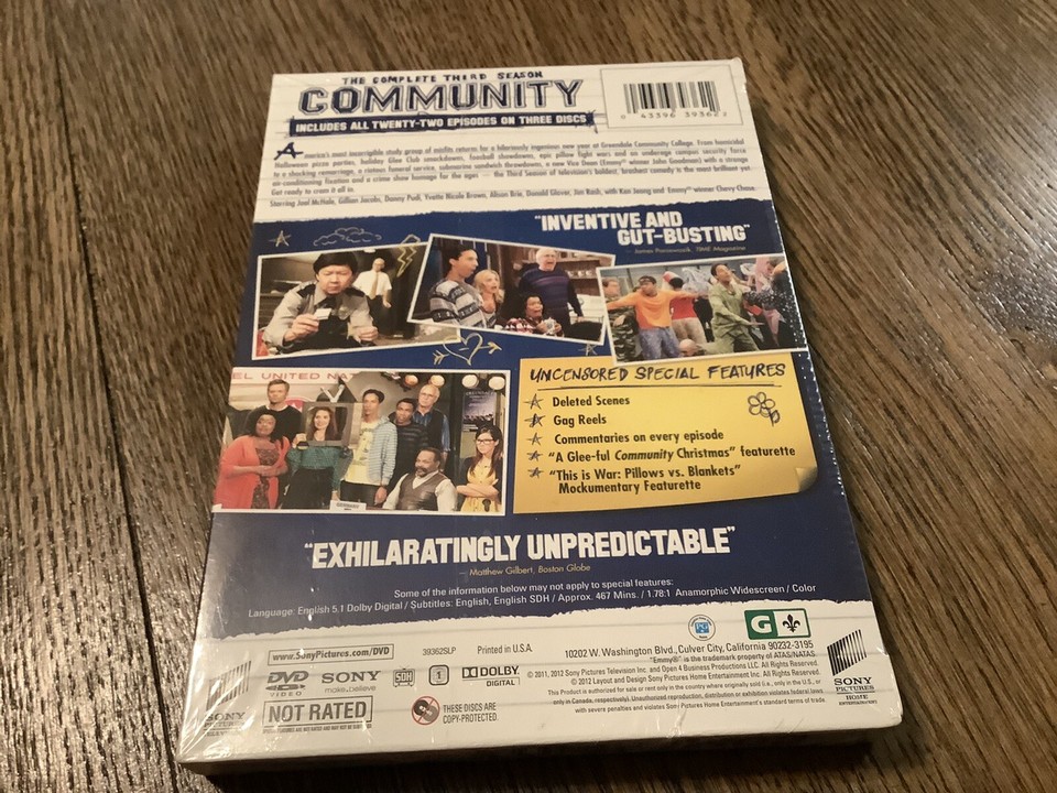 Community: The Complete Third Season DVDs UNCENSORED SPECIAL FEATURES ...