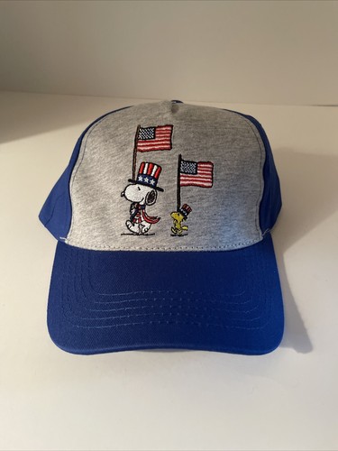NEW w/Tags Snoopy Woodstock Peanuts American Flag USA Hat Blue Gray ...