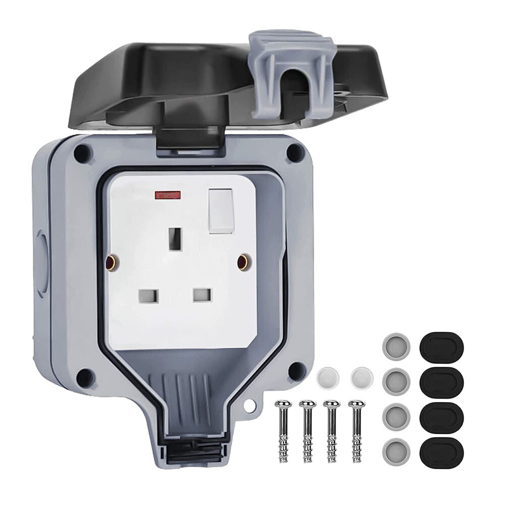 Weatherproof Outdoor Plug 1/2 Gang Switched Box Double Socket Outside ...