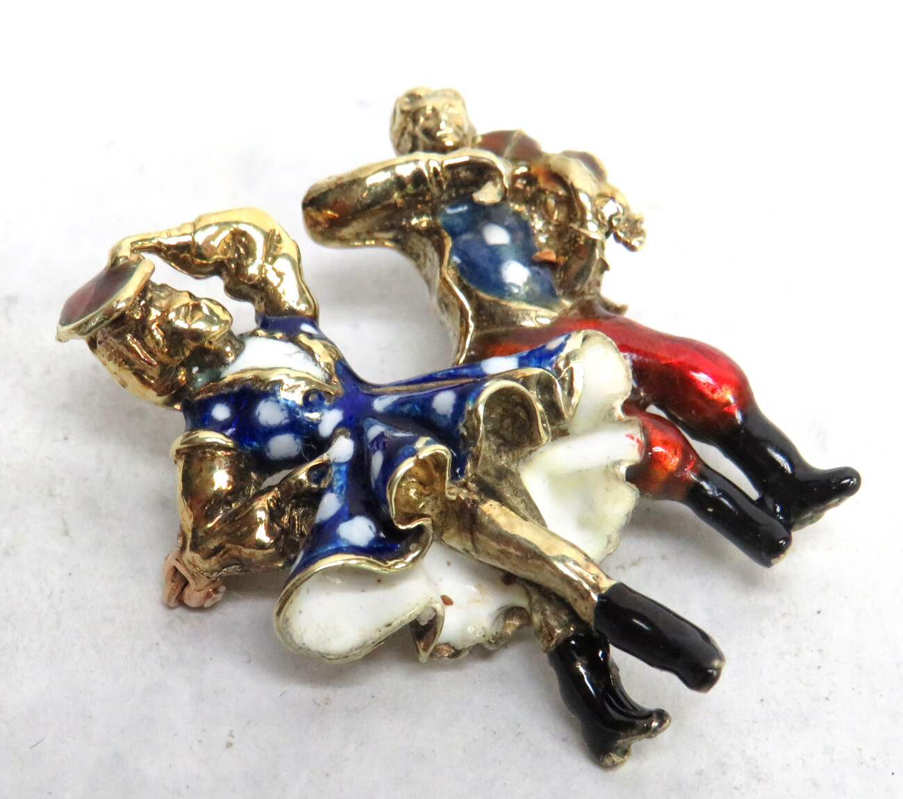 VINTAGE 18K GOLD ENAMEL TIMBERLINE & FIDDLE SQUARE DANCING COUPLE ...