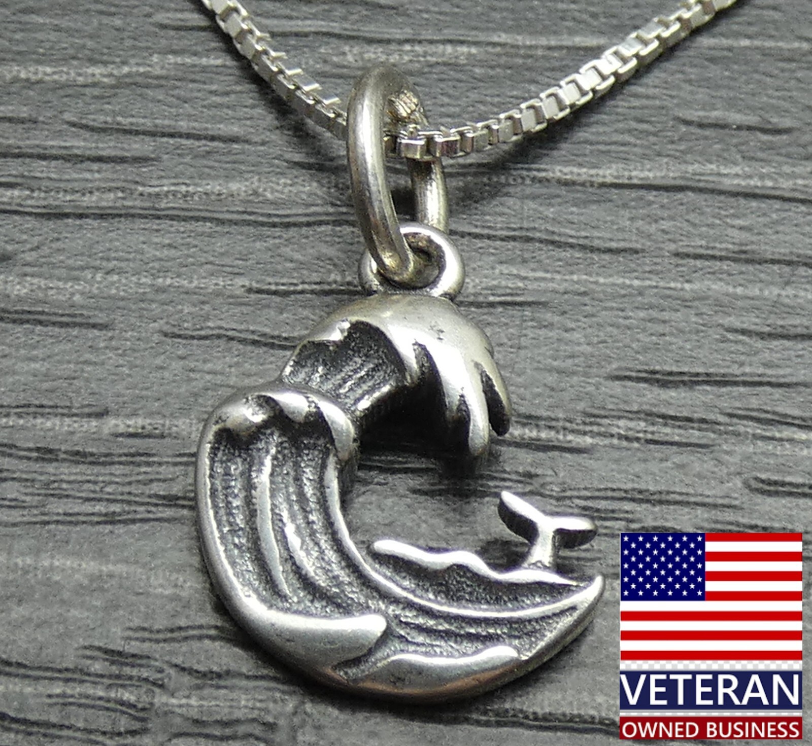 Sterling Silver Unique Ocean Wave Whale Tale Pendant Box Chain Necklace ...