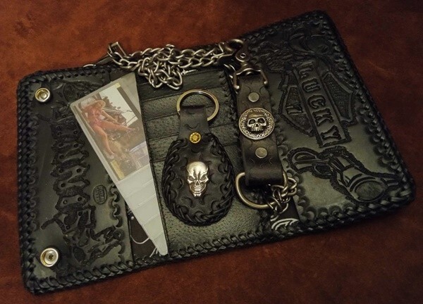 wallet custom leather TOOLED biker trucker triumph skull concho ...