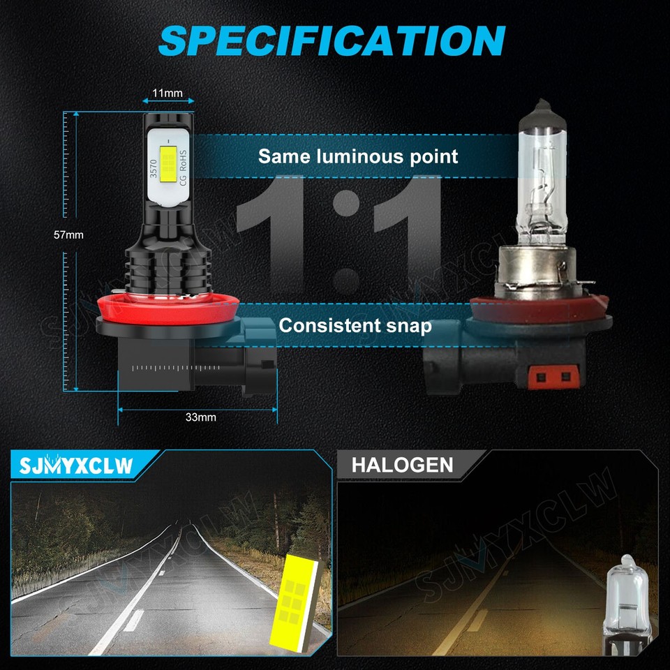 H11 H9 LED Headlight Super Bright Bulbs Kit 8000K White 330000LM High ...