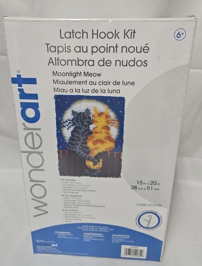 WonderArt Moonlight Meow latch hook kit 15" x 20" cats Night Moon ...