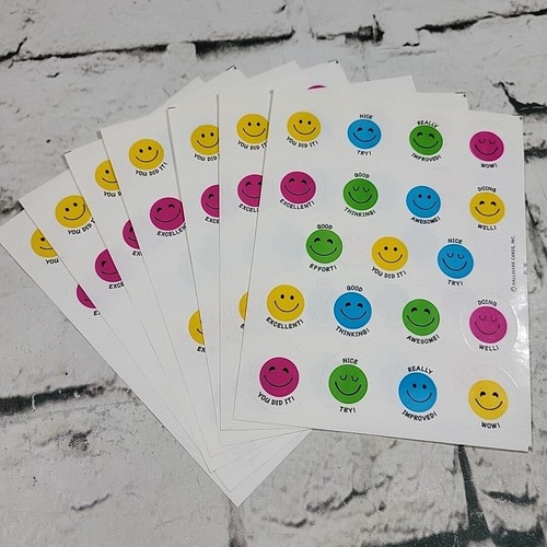 Vintage Hallmark Stickers Neon Happy Faces Lot Of 7 Sheets | eBay