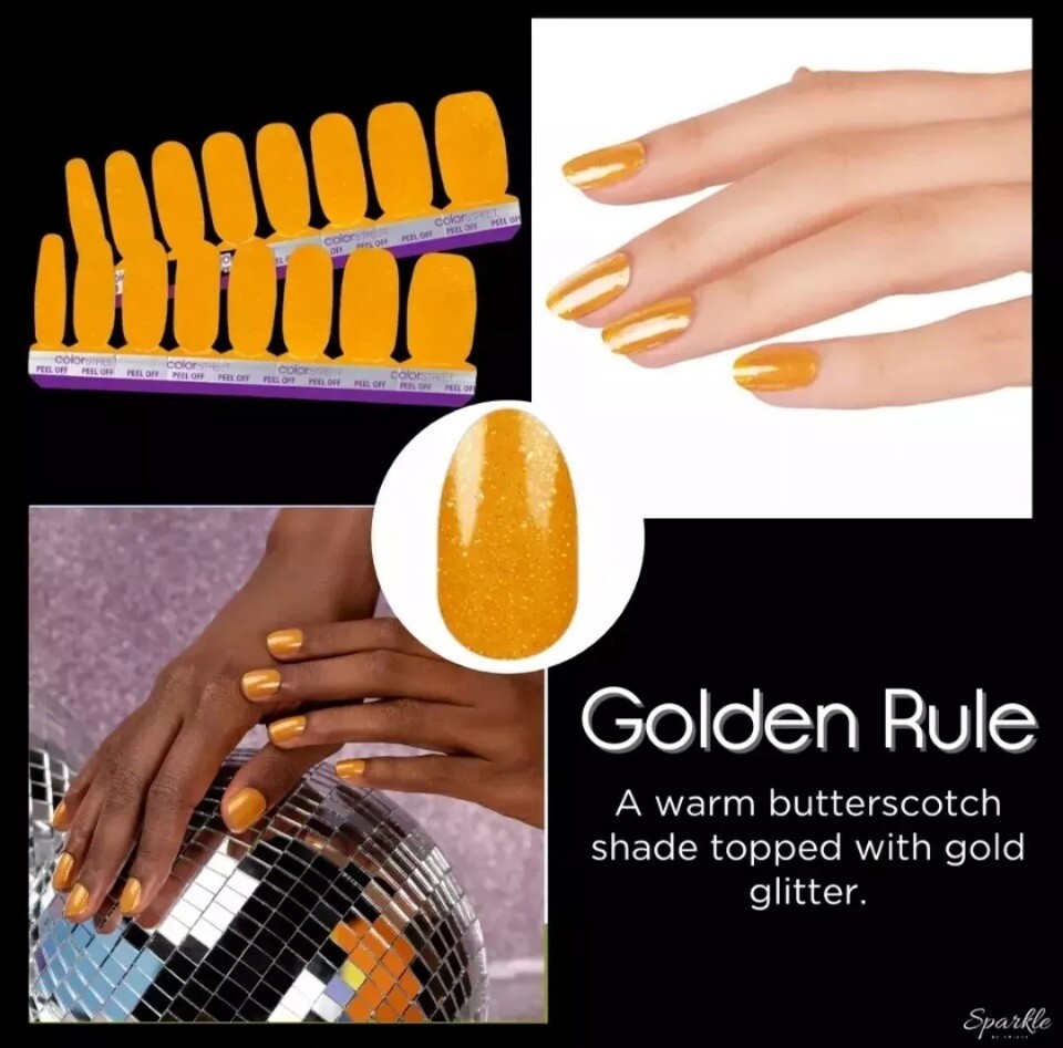 Color Street Golden Rule Real Nail Polish Strips Butterscotch Gold Glitter