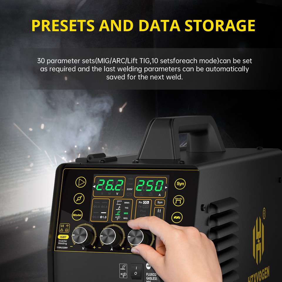250A 6in1 Aluminum MIG Welder Gas/Gasless MIG Stick Lift TIG/Spool Gun ...