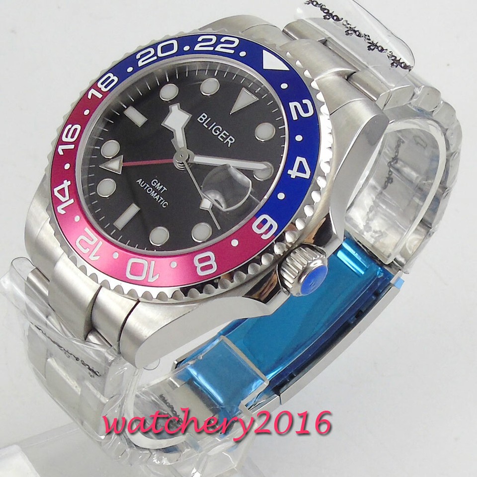 40mm Bliger Black Dial Sapphire Glass GMT Automatic movement men's ...