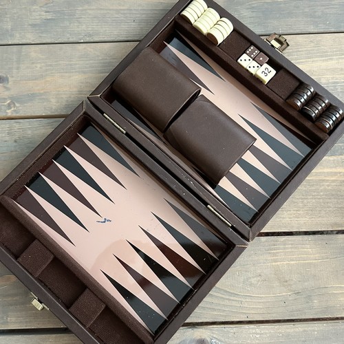 Vintage Backgammon Set In Brown Faux Leather Case Complete Manual ...