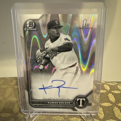 2022 Bowman Draft Kumar Rocker 1st Black and White Raywave Auto Rangers ...
