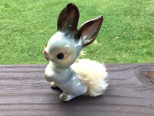 Vintage Bunny Rabbit 5” Figurine With Furry Tail Nice Colors Good ...