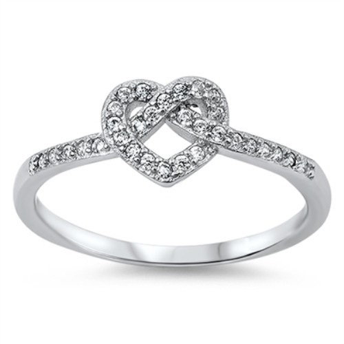 .925 Sterling Silver Infinity Knot Pretzel Heart CZ Band Promise Ring Size 4-12 | eBay