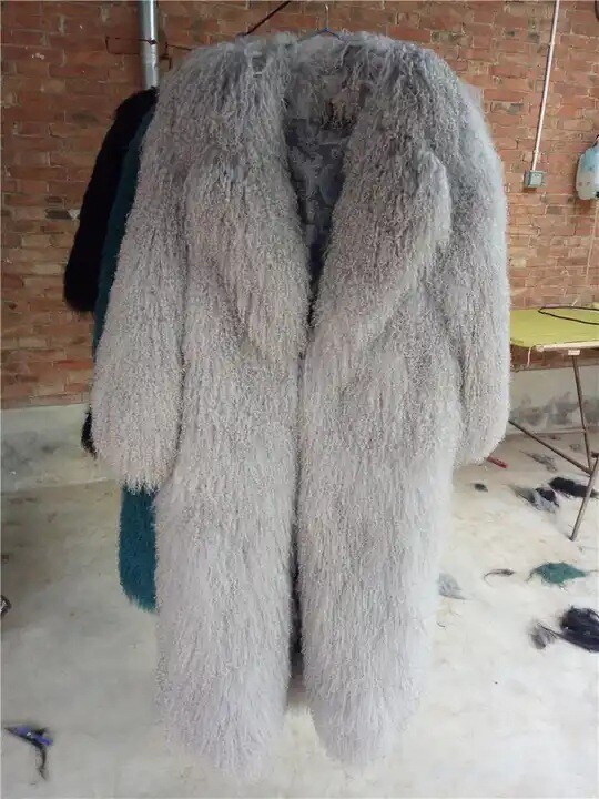 Women 100%Real Lamb Sheep Warm Coat Curly Lamb Tibetan Fur Mongolian ...