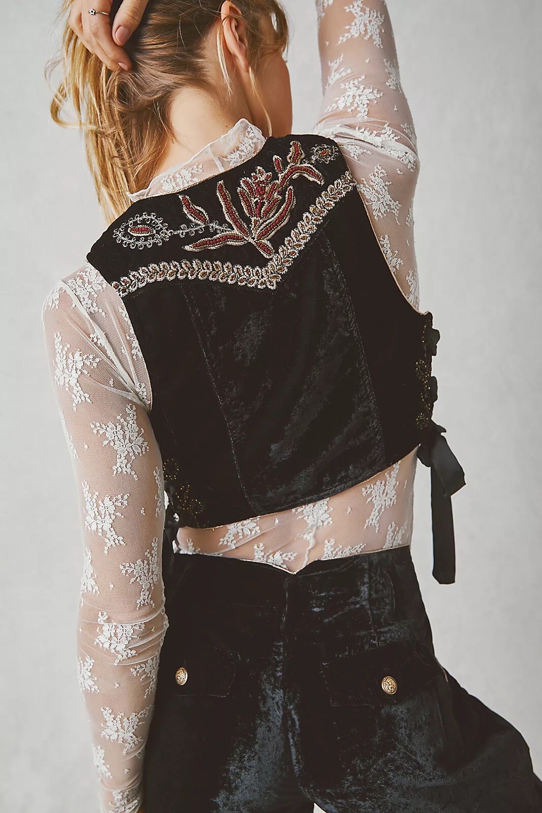 Free People Sign Of The Times Western Embroidered Velvet Suit Set Sz 0 ...