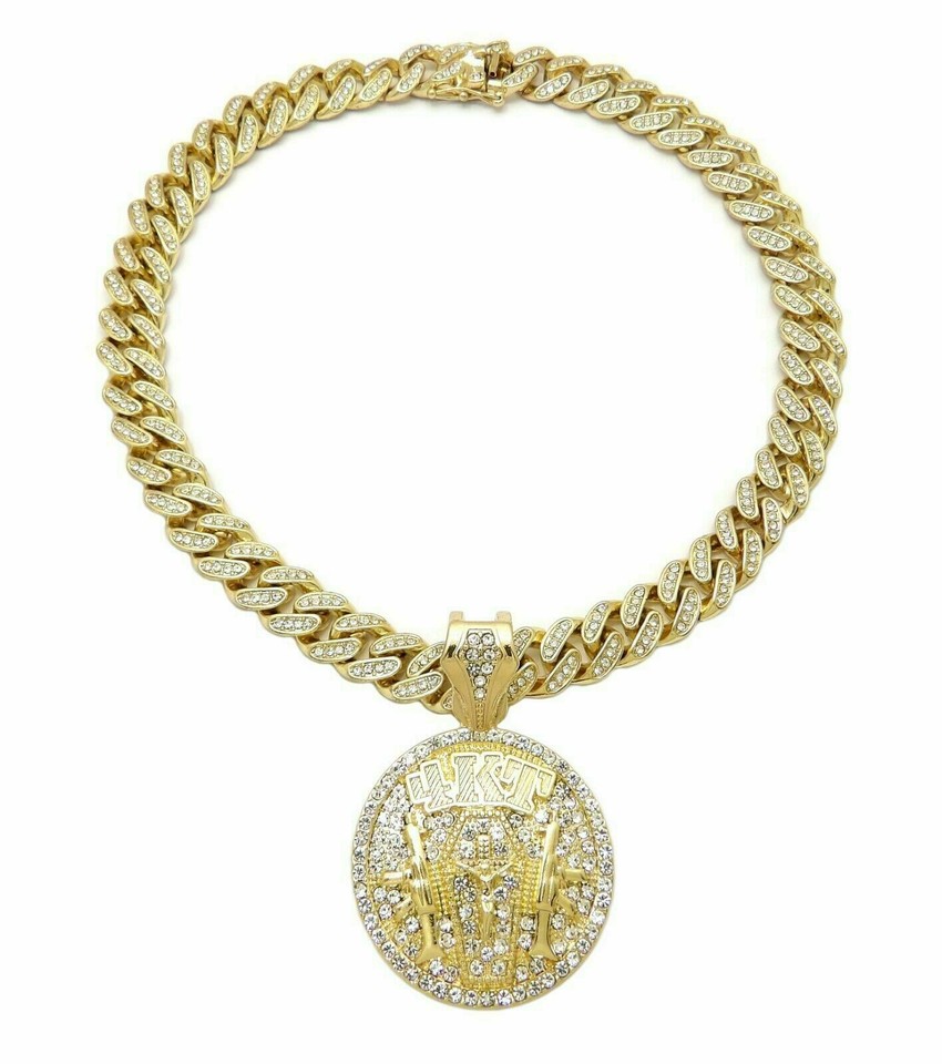 NBA YOUNGBOY 4KT Charm & 12mm 16" 18" 20" 24" Iced Cuban Box Lock Chain ...