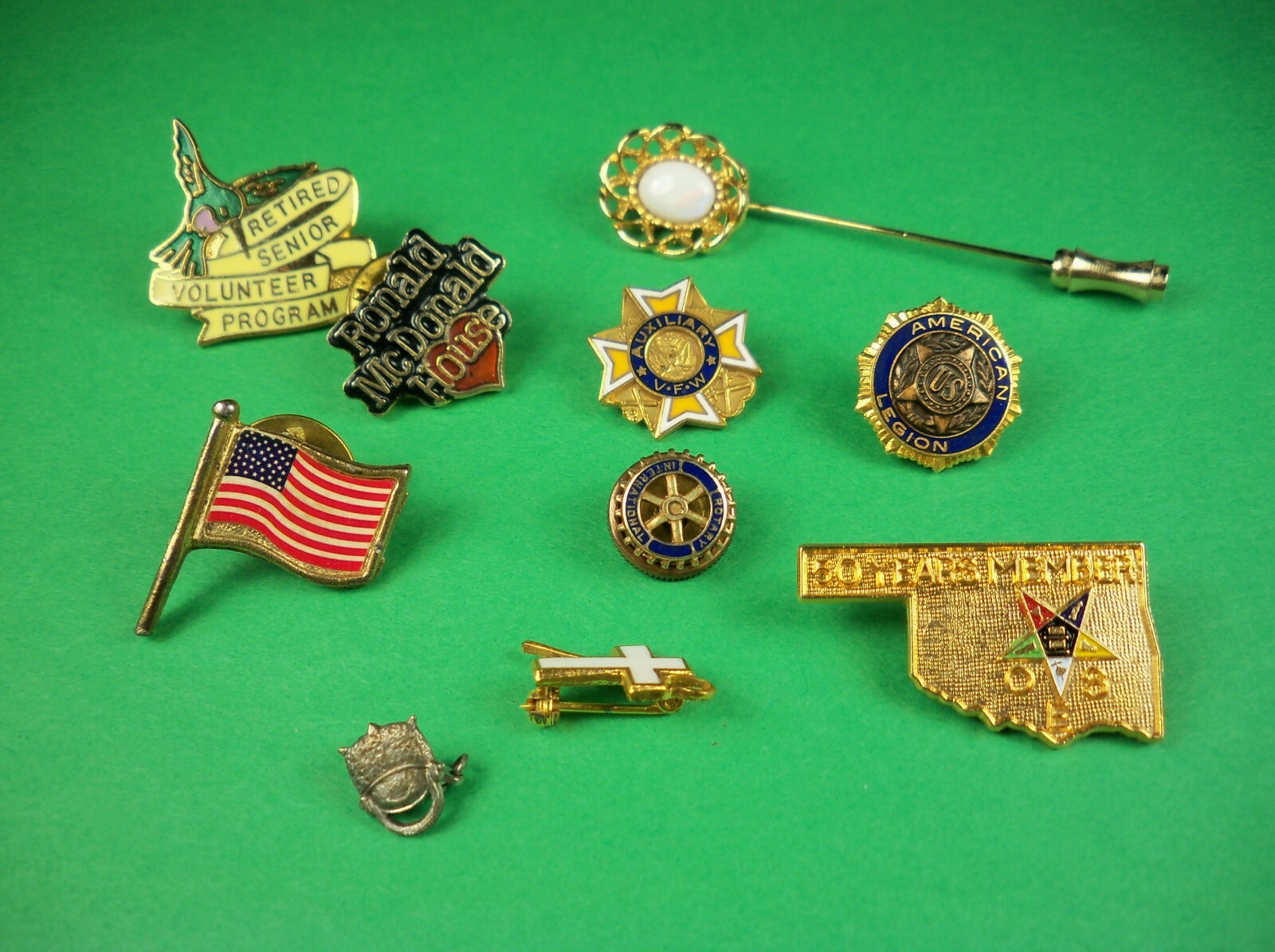 Vtg Lot of 10 Assorted Pins Veterans Groups, VFW, American Legion ...