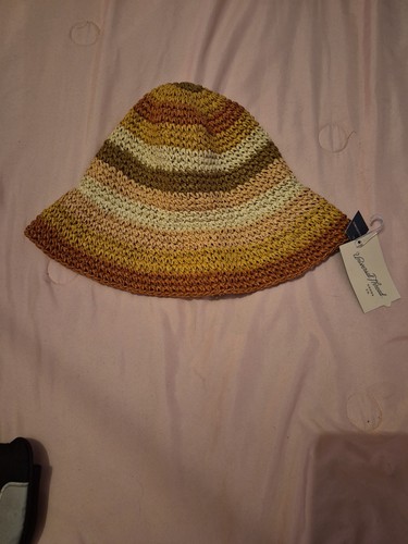 Universal Thread Women's Orange Striped Bucket Hat Natural Straw Casual ...