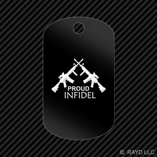 Proud Infidel Keychain GI dog tag engraved many colors m4 usmc us army ...