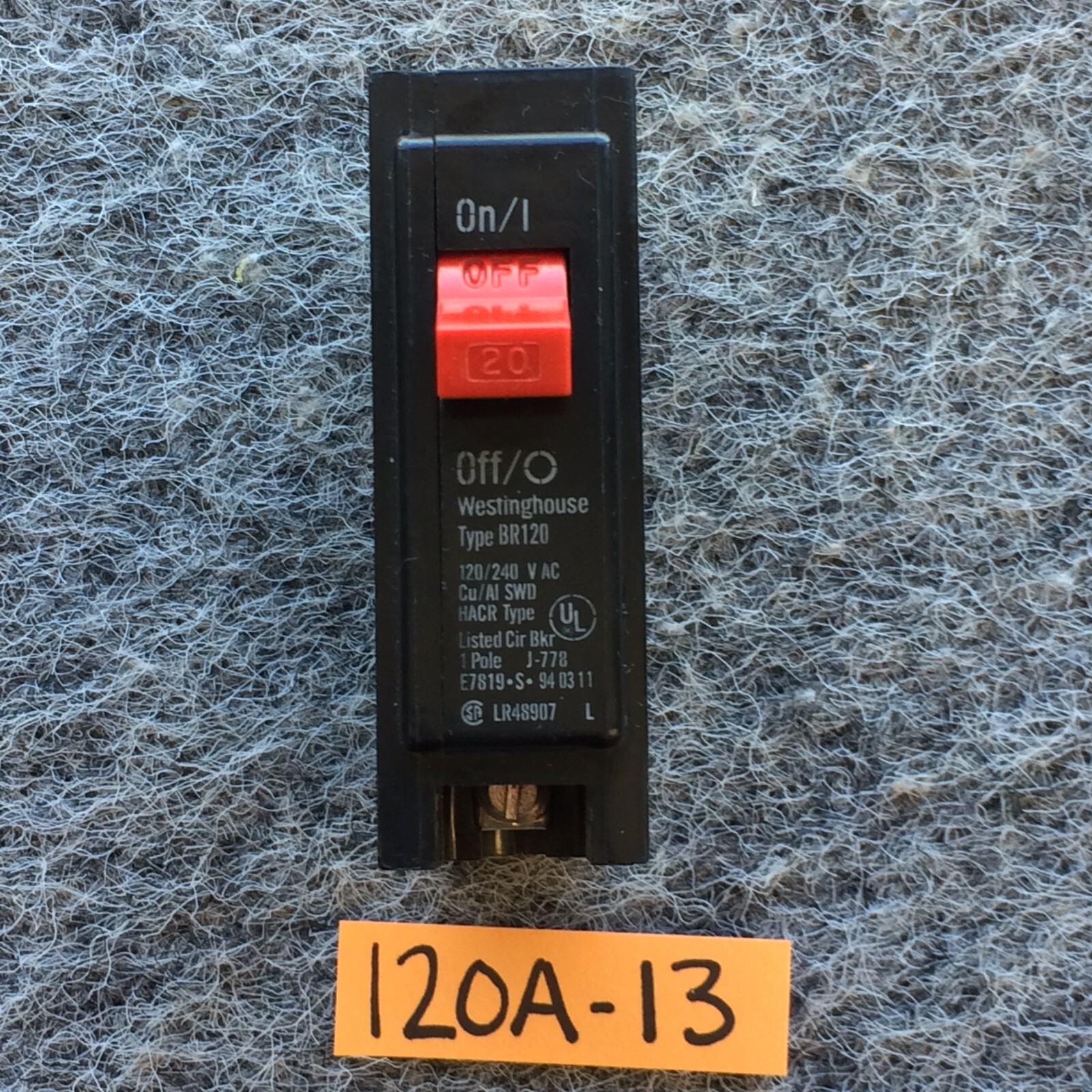Westinghouse BR120 1 POLE 20 AMP 120V CIRCUIT BREAKER Type BR WARRANTY ...