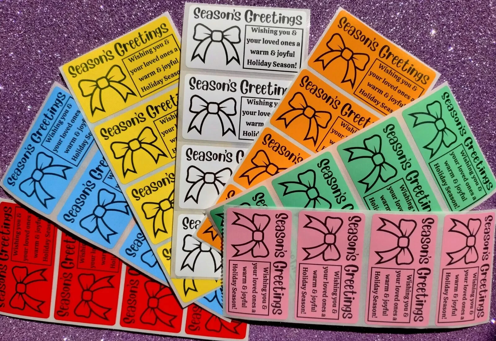 50 SEASONS GREETINGS STICKERS 2.25" LABELS SEALS THANK YOU SCRATCH ...