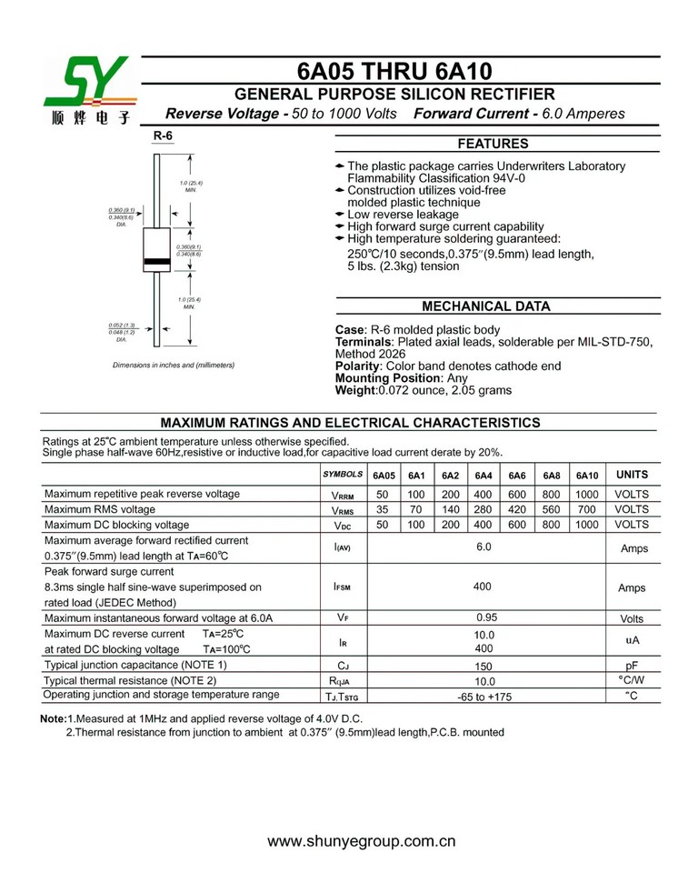 5x 6A10, 10A10, 20A10 | 1000V 1KV Axial Rectifier Diode Solar or GP ...