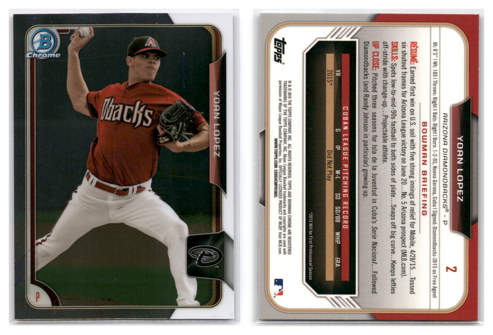 2015 Bowman Chrome Draft #2 Yoan Lopez - Arizona Diamondbacks | eBay