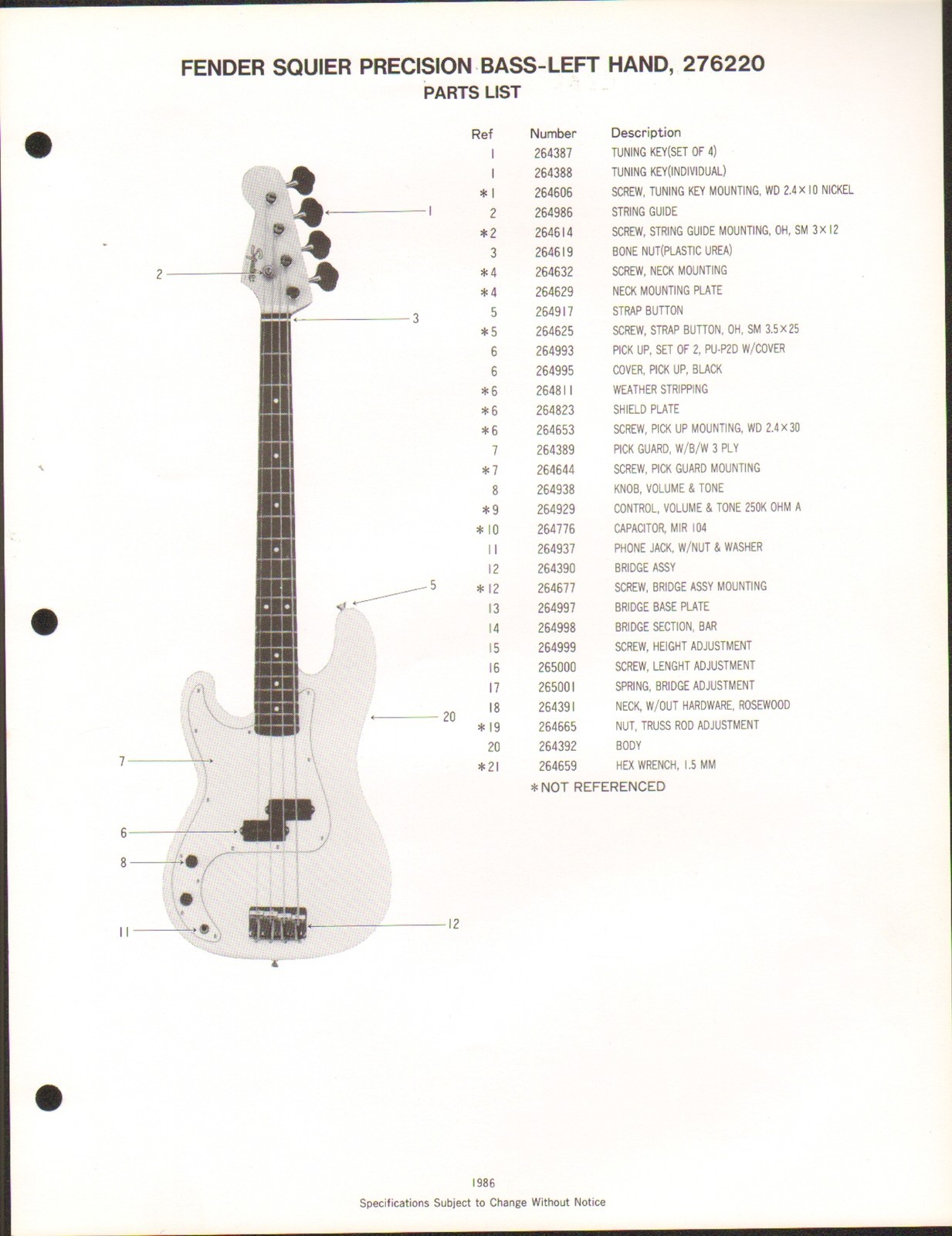 VINTAGE AD SHEET #3589 - FENDER GUITAR PARTS LIST - SQUIER PRECISION ...