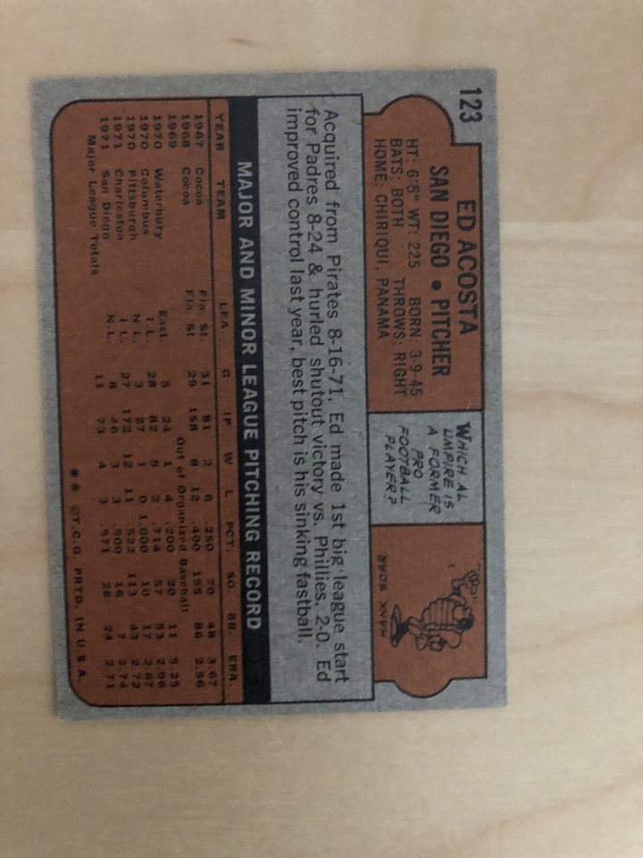 1972 Topps baseball set break, # 123, Ed Acosta, EX-EXMT | eBay