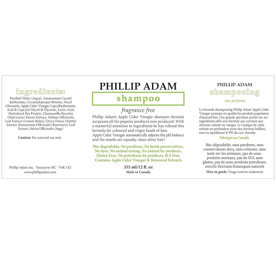 Phillip Adam Fragrance Free Shampoo - Sulfate Free and Paraben Free ...