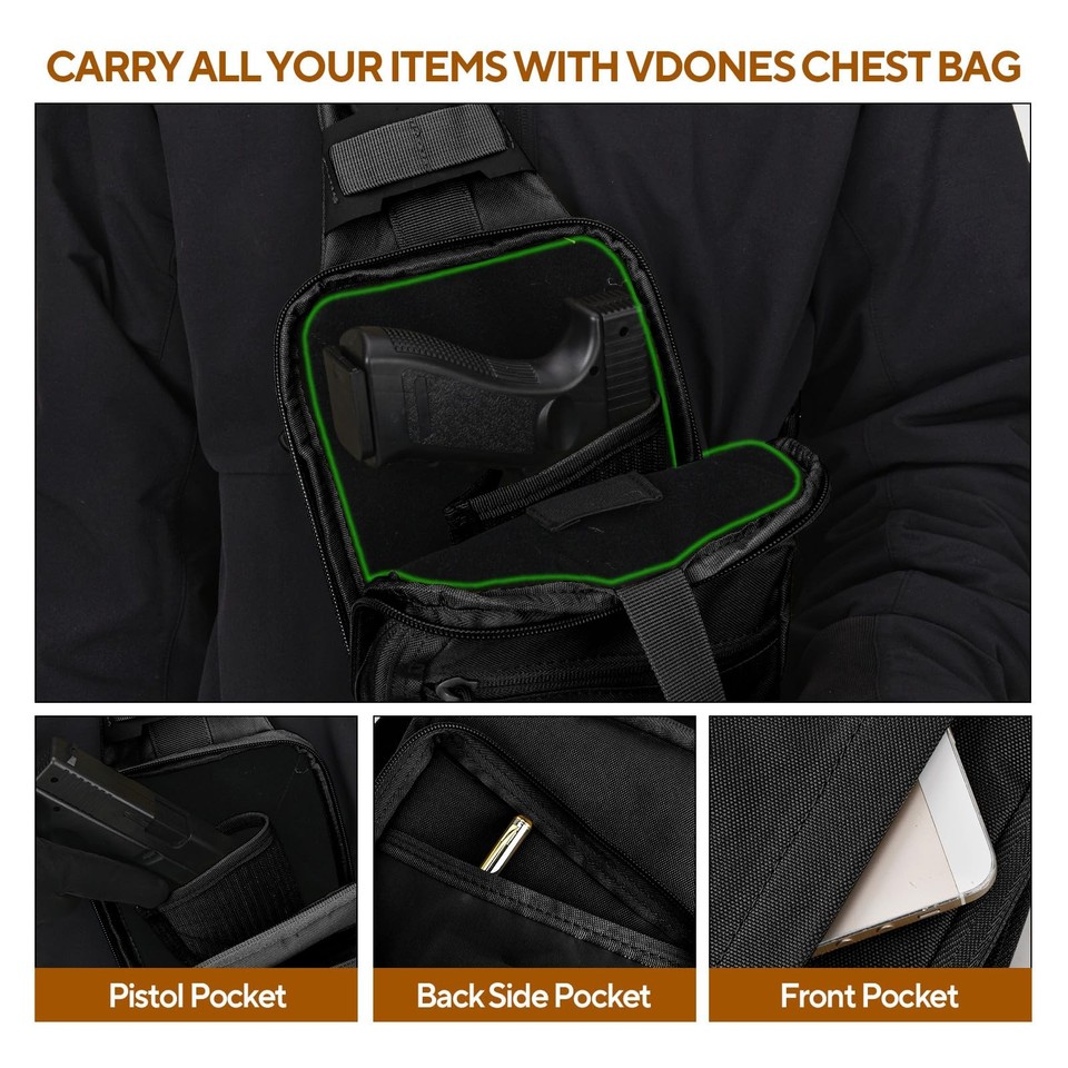 CCW Concealed Carry Chest Bag with Gun Holster, AdjustableTactical ...