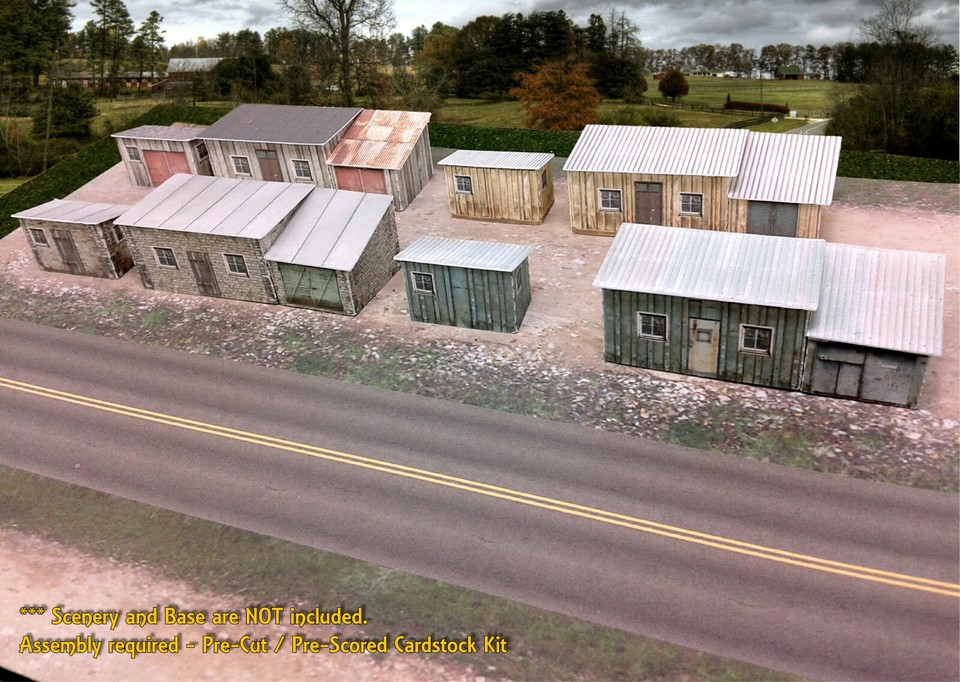 N Scale Buildings - (8) Trackside Sheds Cardstock kit set TS1N | eBay