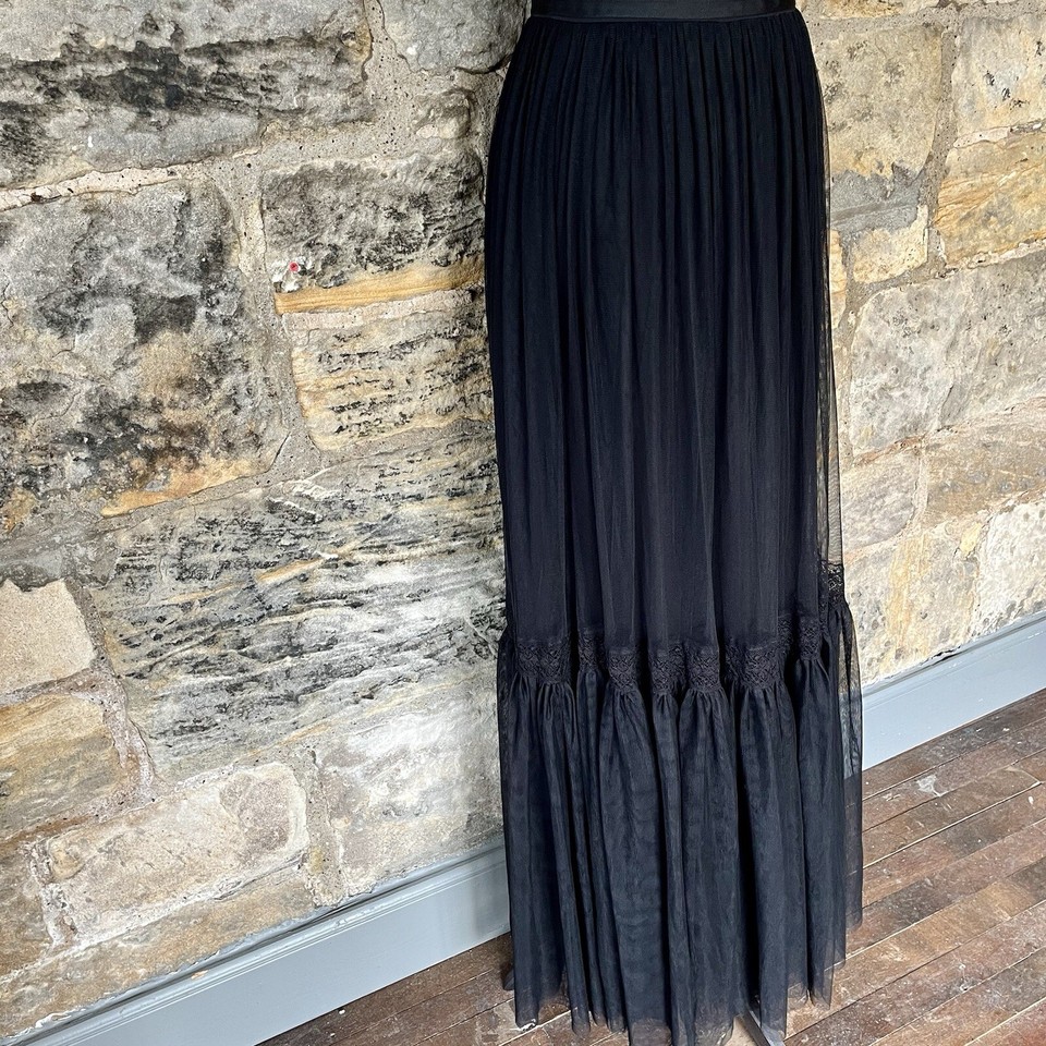 Needle & Thread Lace Trim Tulle Maxi Skirt 6 XS Tiered Frill Ruffle ...