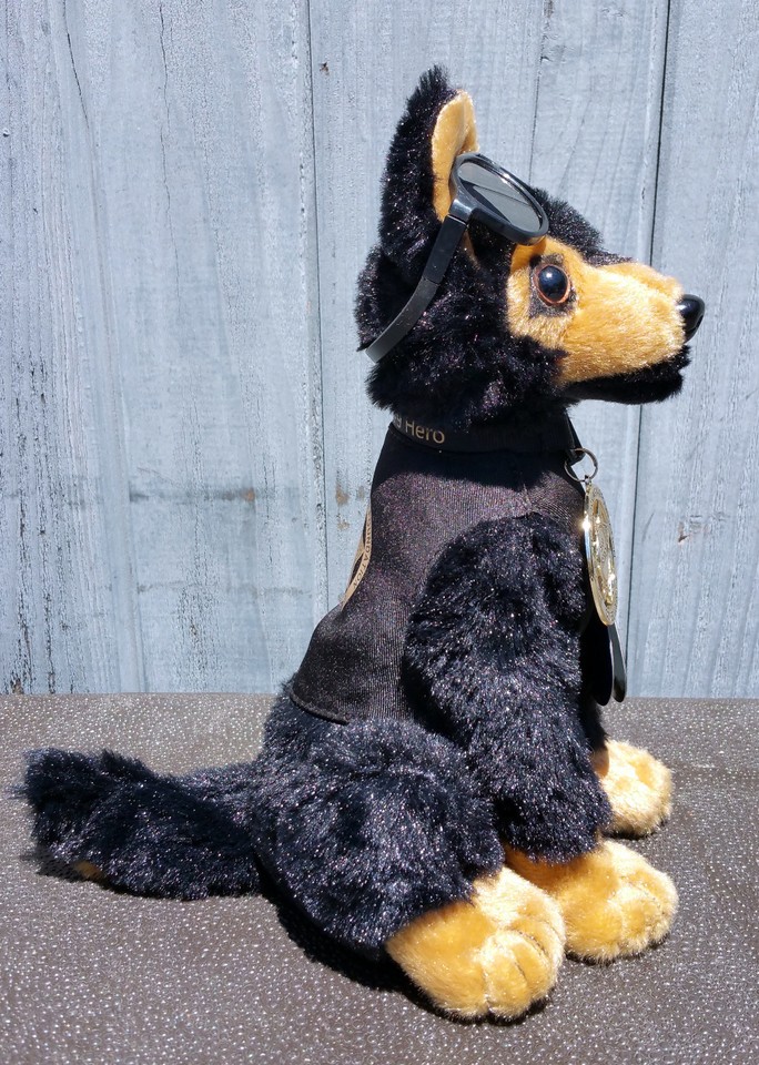 Black Tan German Shepherd Plush Police Dog w K9 Badge Mirrored Aviators ...