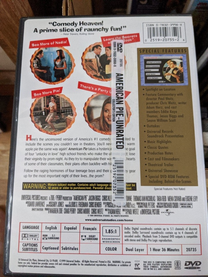 American Pie Unrated Widescreen Collectors Edition DVD 1999 Universal ...
