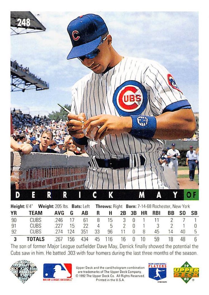 Derrick May 1993 Upper Deck 248 Chicago Cubs Baseball Card | eBay