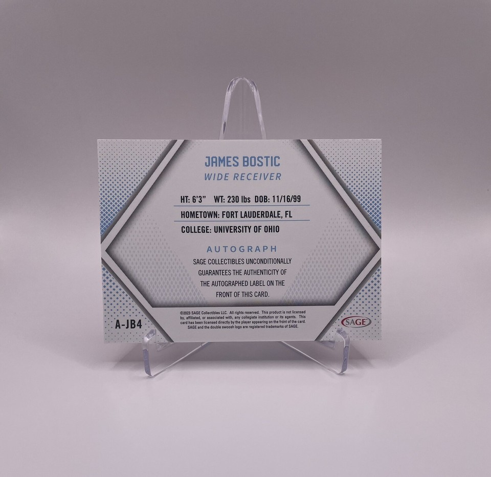 2023 Sage Football James Bostic Auto Ohio University #A-JB4 Red | eBay