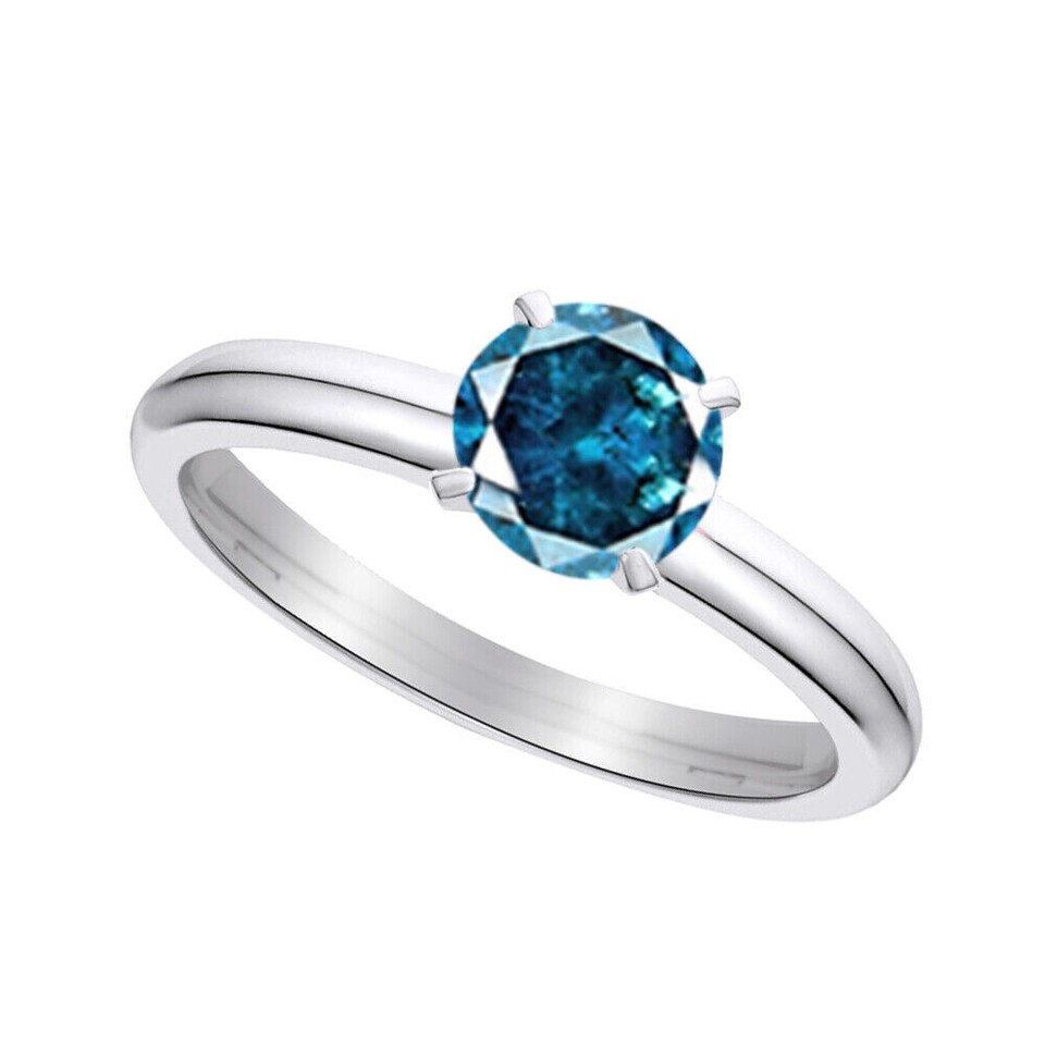 1/3ct Real Blue Diamond Solitaire Engagement Anniversary Ring 14K White ...