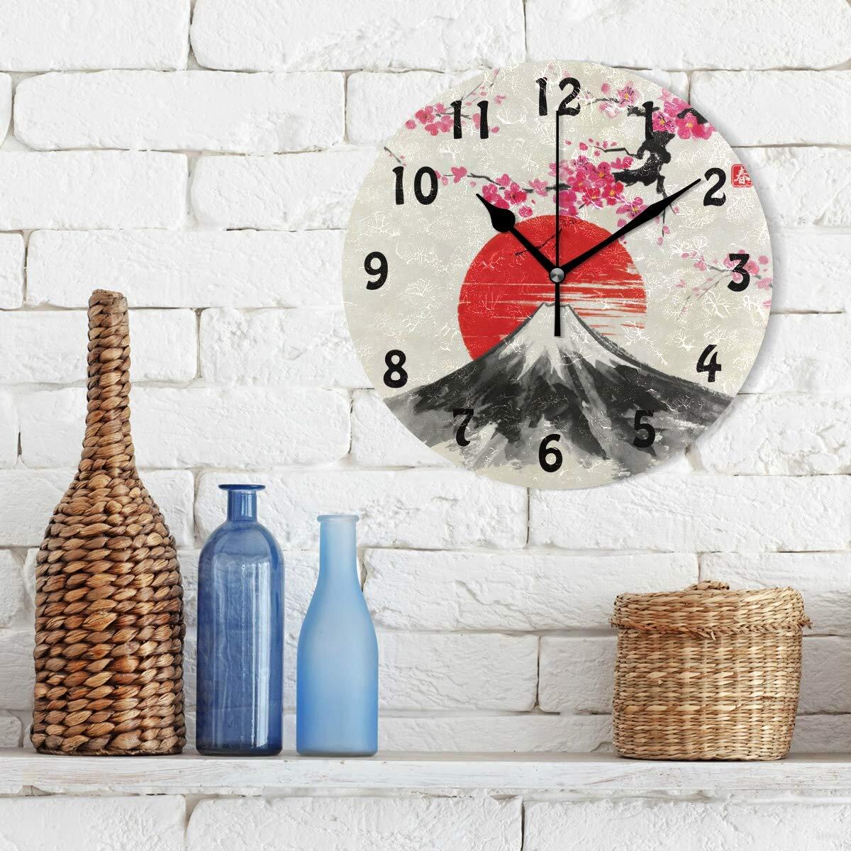 Sakura Tree Wall Clock Silent Non-Ticking Japanese Landscape Art Gift ...