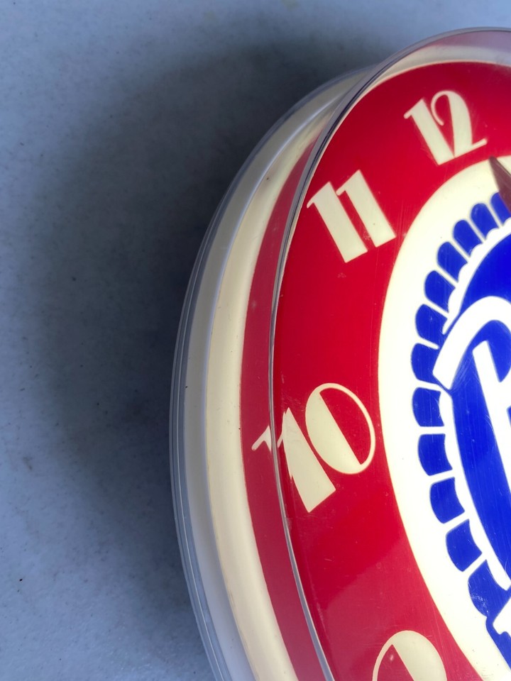 Vintage Rare Pabst Blue Ribbon Beer Clock Lighted Light NOS PBR 17 Inch ...
