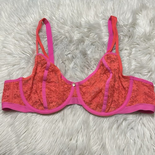 Cacique Bra 44C Orange Pink Unlined Demi Floral Underwire Back Closure ...