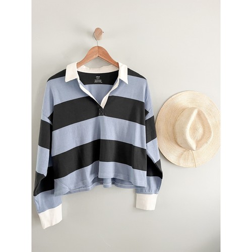 Aerie | Sporty Preppy Cropped Rugby Polo 90s Blue | Sz M | eBay