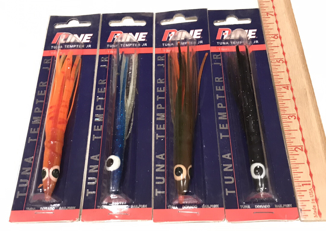 4 P-Line Tuna Tempter Jr. 4.5” 1oz Trolling Lures Squid Hoochies Dorado ...